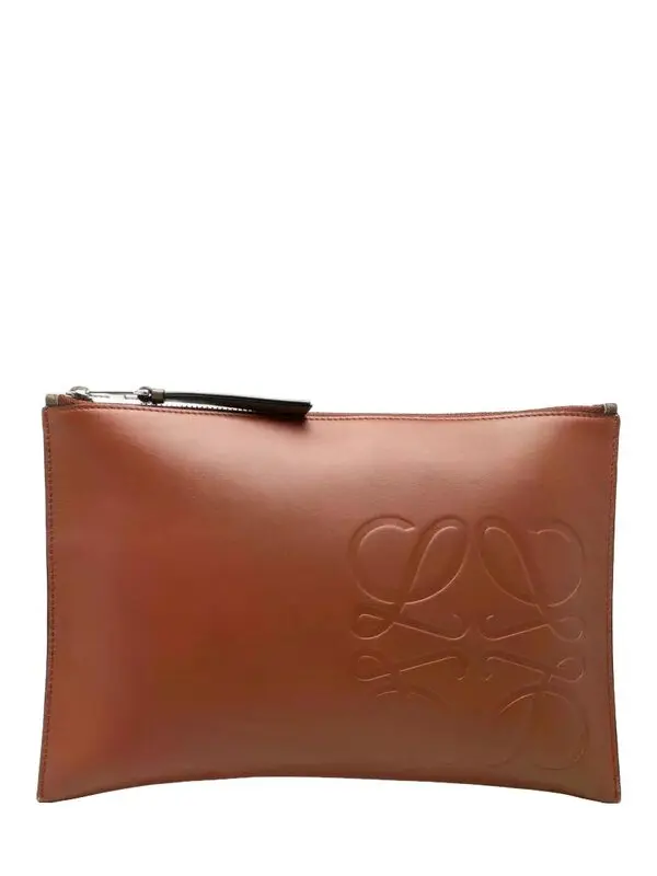 Loewe Leather Anagram Flat Pouch Clutch Bag - Brown