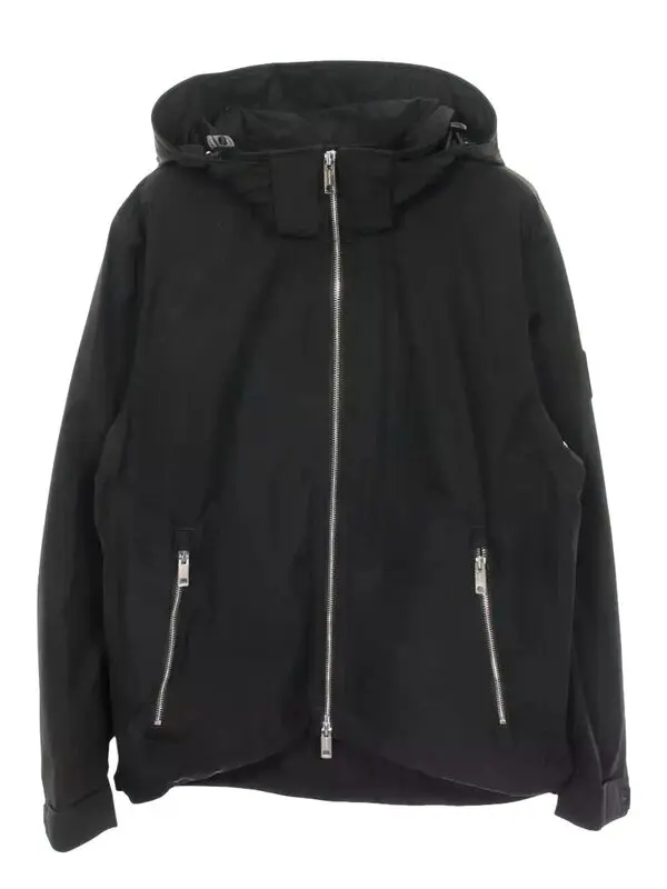 Burberry Zip-up Hooded Jacket With Logo Patch - Black