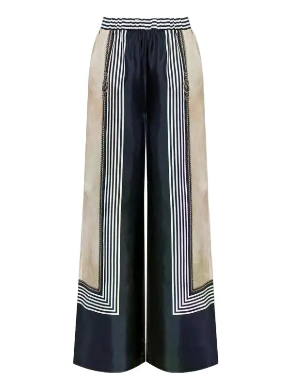 Max Mara Striped Silk Palazzo Pants - Black