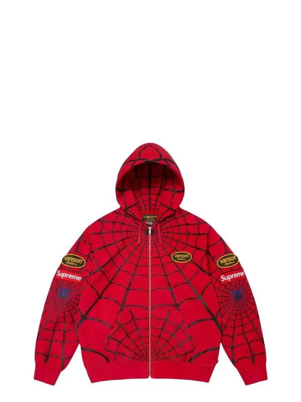 Supreme X Vanson Leathers X Marvel Spider-man Zip-up Hoodie - Red