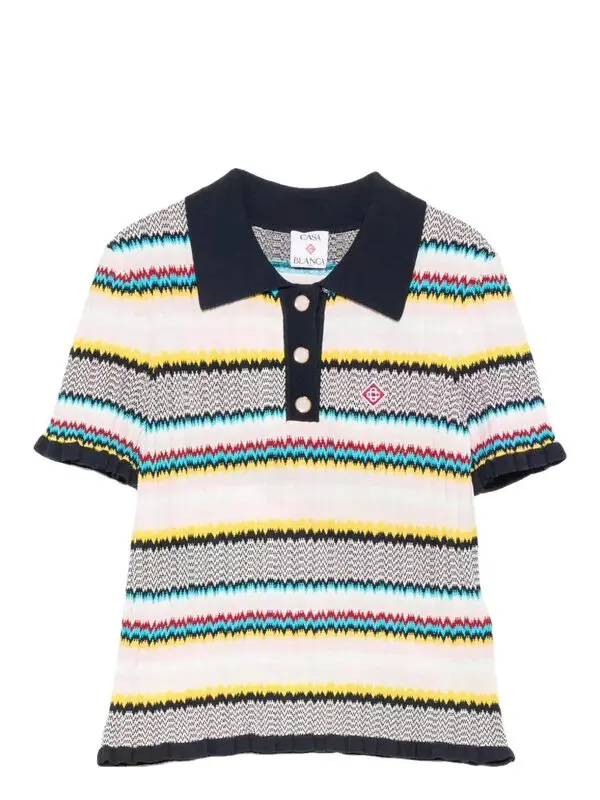 Casablanca Chevron Knit Polo Top - Blue