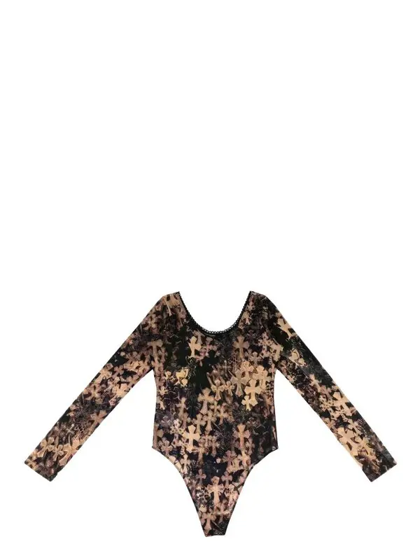 Chrome Hearts Sheer Mesh Bodysuit With Cross Print - Neutrals