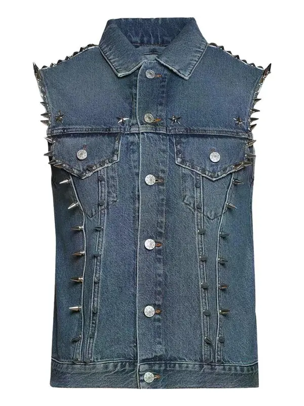 MARKING DISTANCE Studded Denim Vest - Blue