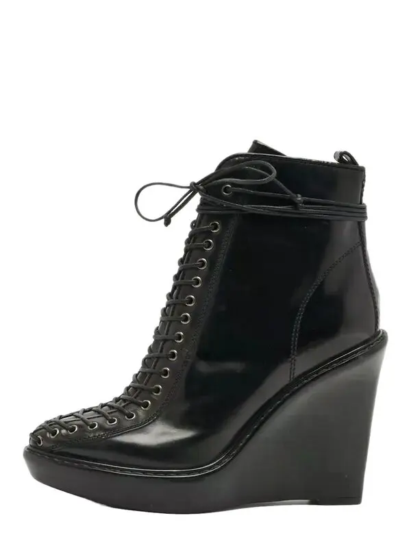Givenchy Leather Lace-up Wedge Ankle Boots - Black