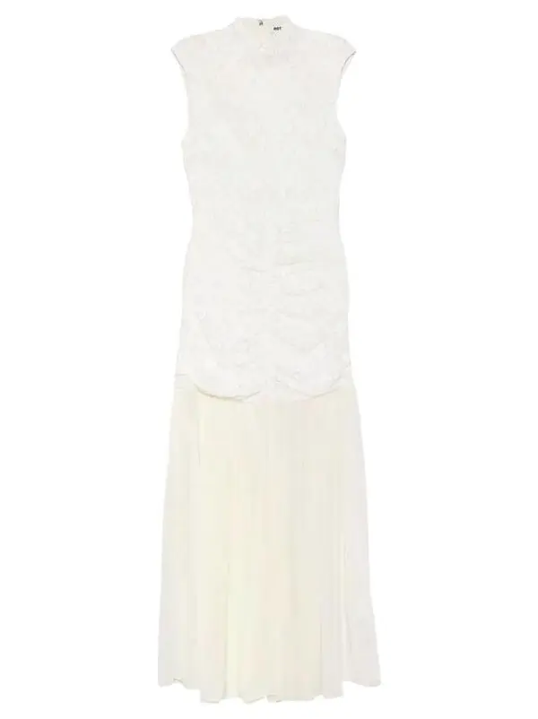 ROTATE BY BIRGER CHRISTENSEN Lace-panelled Ruched Maxi Dress - Neutrals