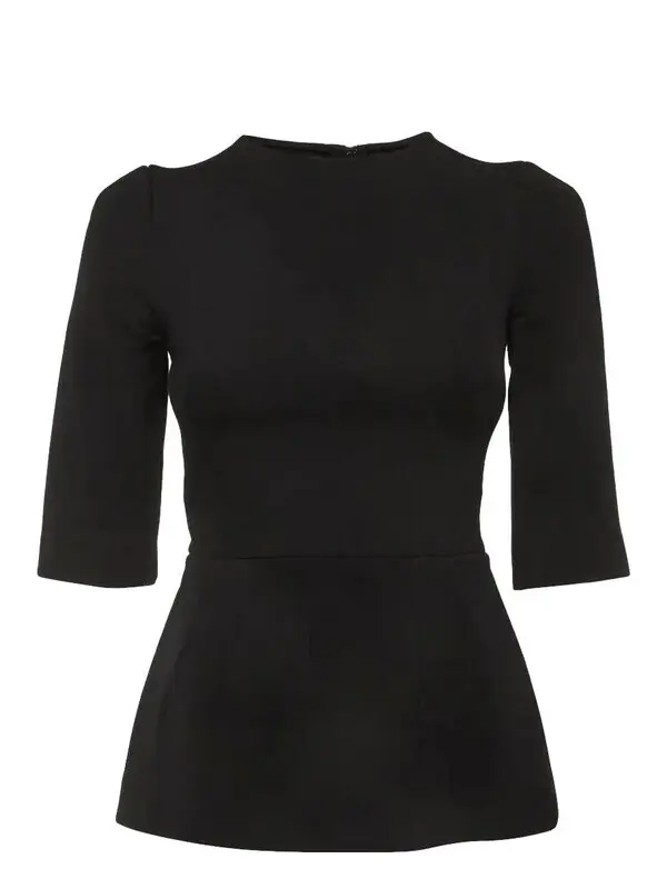 Dolce & Gabbana Twill Weave Three-quarter Sleeve Peplum Top - Black
