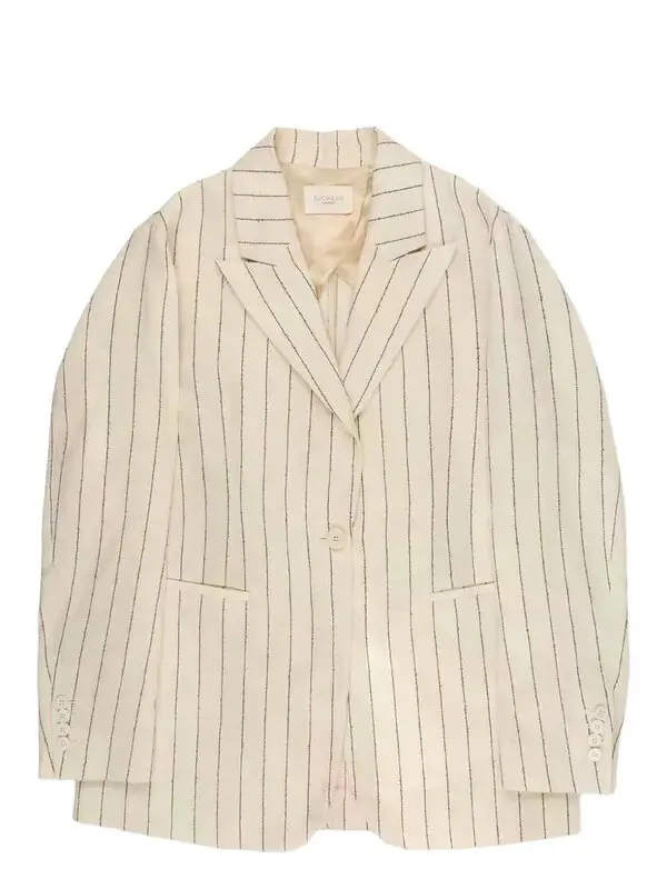 SLOWEAR Pinstripe Pattern Notched Lapels Blazer - Neutrals