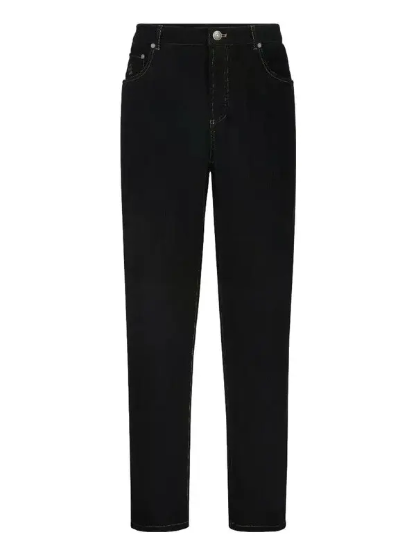 Brunello Cucinelli Garment-dyed Cotton Corduroy Five-pocket Trousers - Black