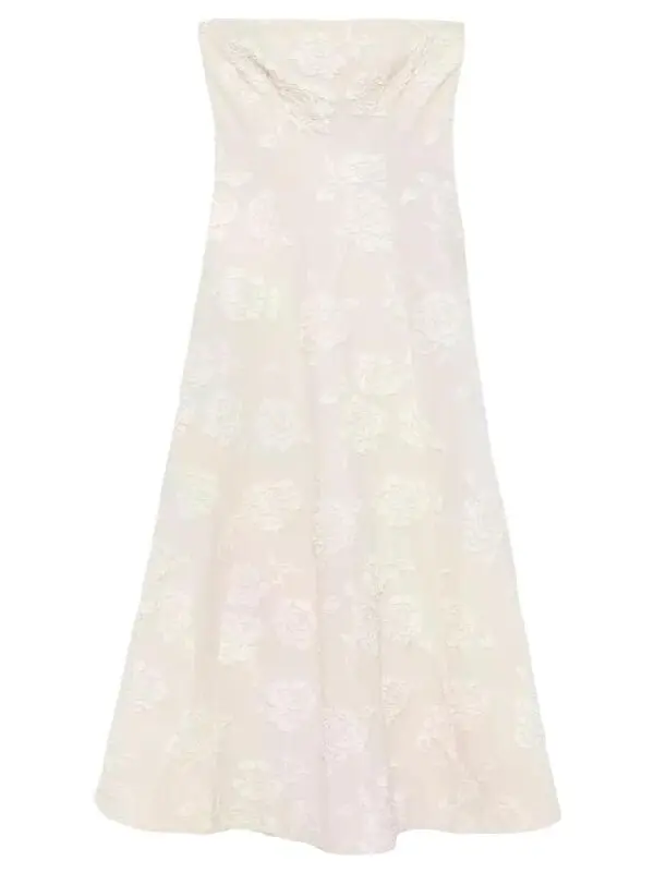 ROTATE BY BIRGER CHRISTENSEN Strapless Floral Jacquard Midi Dress - Neutrals