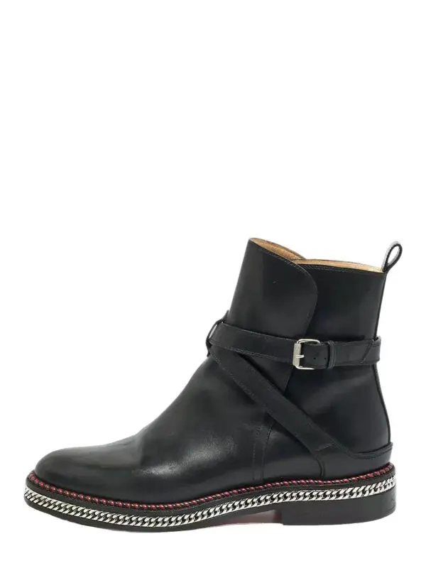 CHRISTIAN LOUBOUTIN Leather Chain Detail Combat Boots - Black