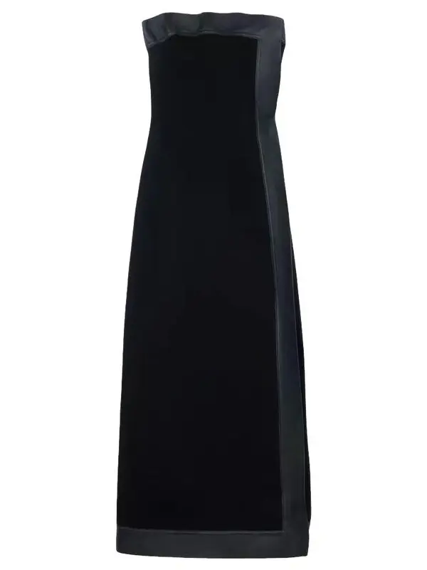 TOD'S Leather Trim Strapless A-line Midi Dress - Black