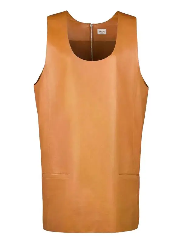 TOD'S Scoop Neck Leather Dress - Orange