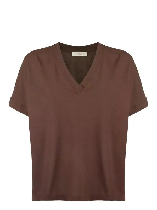 SLOWEAR V-neck Short-sleeve Jersey T-shirt - Brown