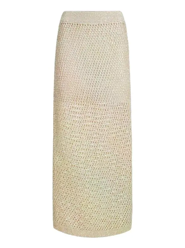 Brunello Cucinelli Hemp Sequin Net Knit Midi Skirt - Neutrals