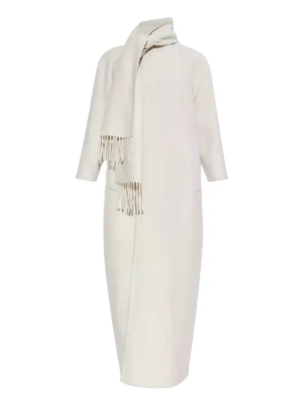 Balenciaga Cashmere Coat With Scarf Detail - Neutrals