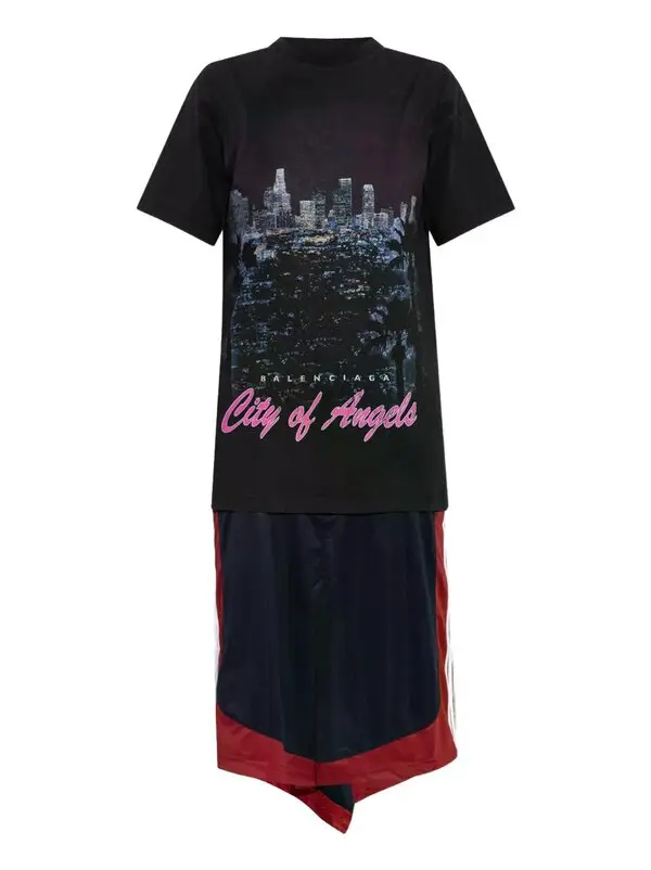 Balenciaga Los Angeles City Print Layered Dress - Black