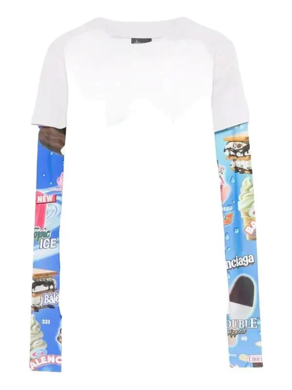 Balenciaga Double Sleeve Graphic Print T-shirt - White