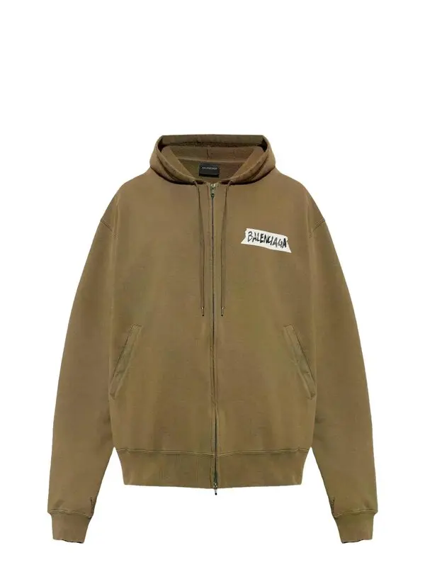 Balenciaga Masking Tape Zip-up Hoodie - Brown