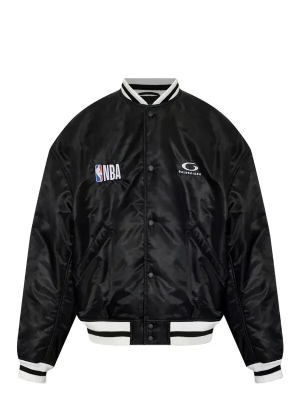 Balenciaga X Nba Logo Patch Bomber Jacket - Black