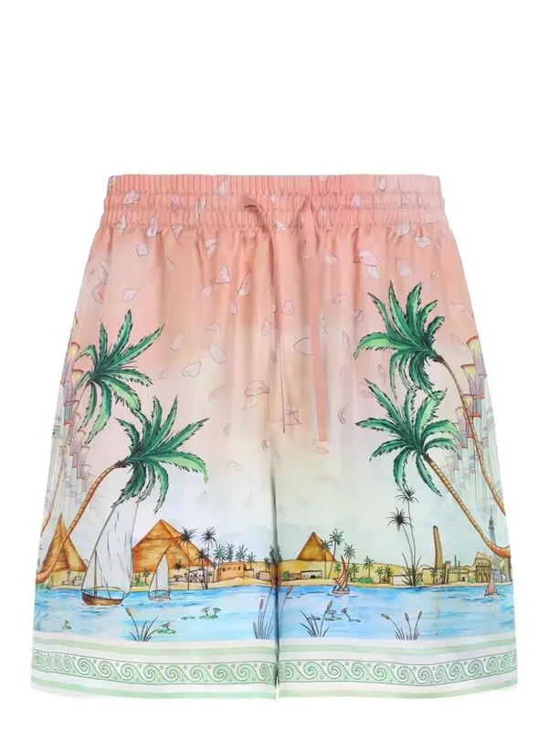 Casablanca Graphic Print Silk Shorts - Pink