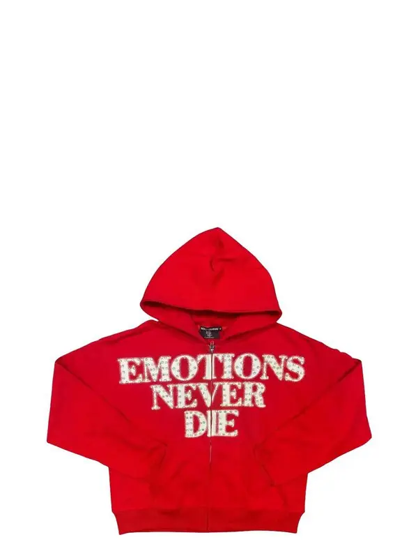 MIXED EMOTION Embellished Zip-up Hoodie - Red