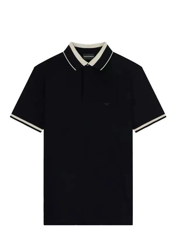 Emporio Armani Piqué Polo Shirt With Stripe Detail On The Collar - Black