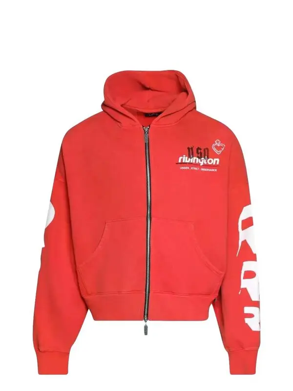 RIVINGTON ROI REBIS Logo Print Zip-up Hoodie - Red