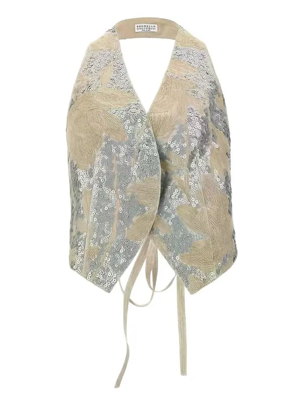 Brunello Cucinelli Sequin Embellished Embroidered Vest - Neutrals