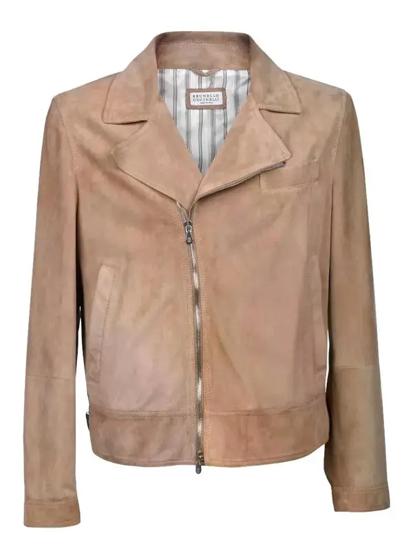 Brunello Cucinelli Tobacco Brown Suede Biker Jacket - Neutrals