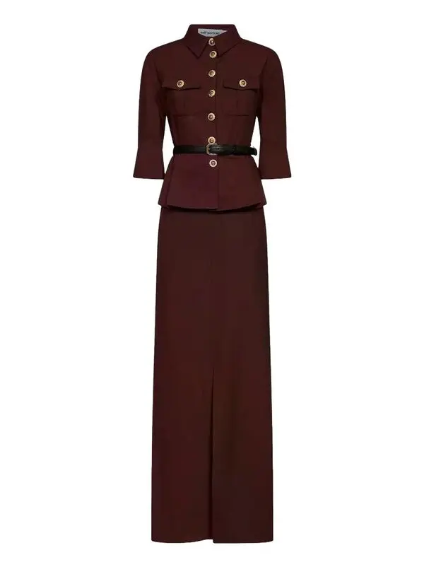 SELF-PORTRAIT Jewel-button Peplum Waist Maxi Dress - Brown