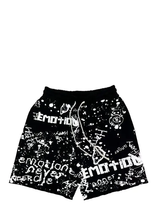 MIXED EMOTION Graffiti Print Track Shorts - Black