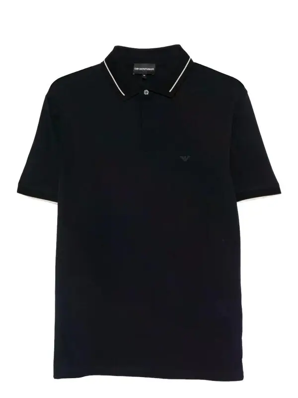 Emporio Armani Logo-embroidered Contrast-trim Polo Shirt - Blue