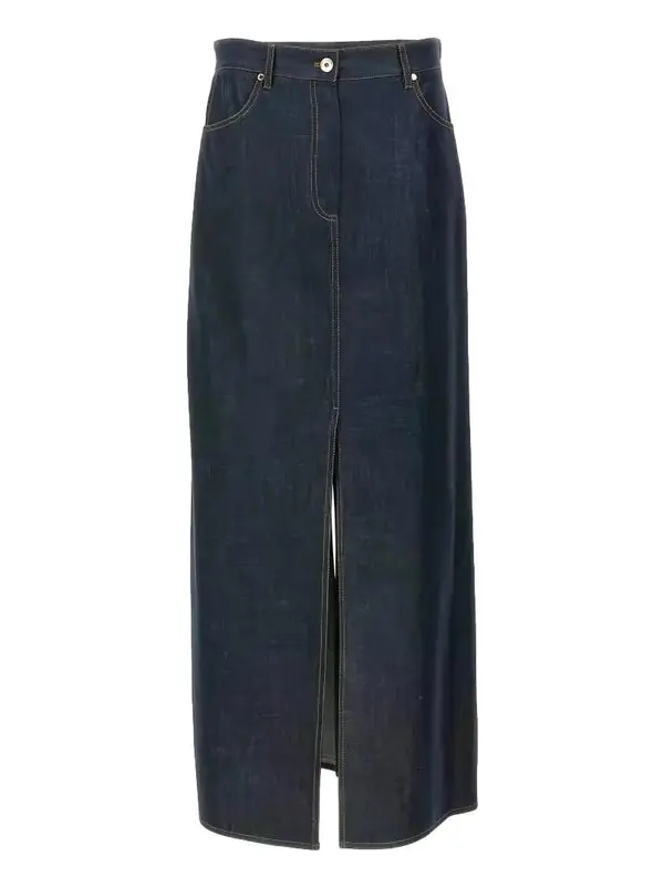 Brunello Cucinelli Indigo Contrast Stitching Midi Skirt - Blue