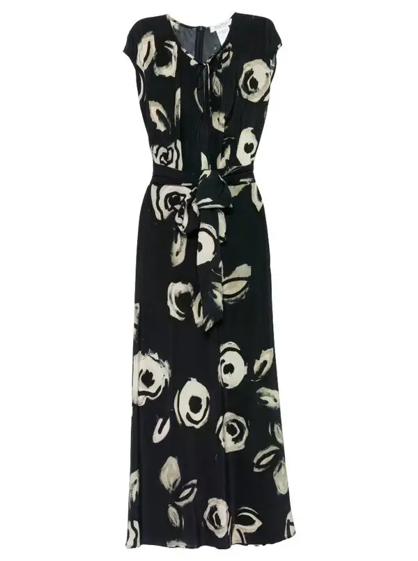 Max Mara Floral Print Tie-waist Dress - Blue