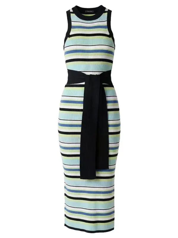 TOCCIN Piper Tie-front Ribbed Knit Midi Dress - Blue