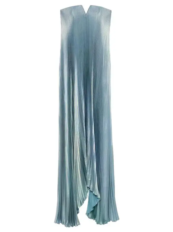 L'IDEE Black Tie Pleated Strapless Maxi Dress - Blue