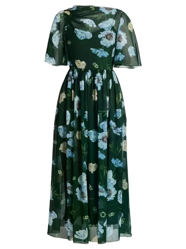 Erdem Floral Print Silk Midi Dress - Green