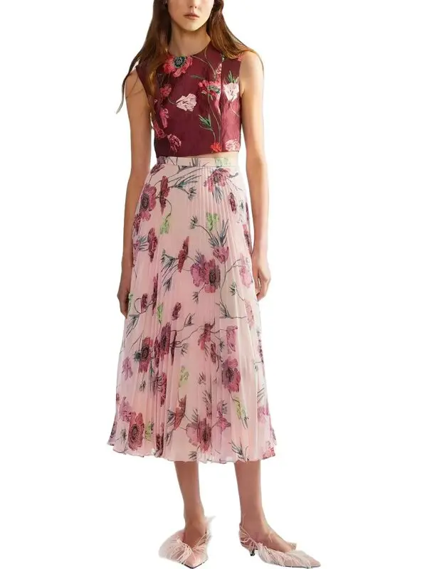 Erdem Floral-print Satin Crop Top - Red