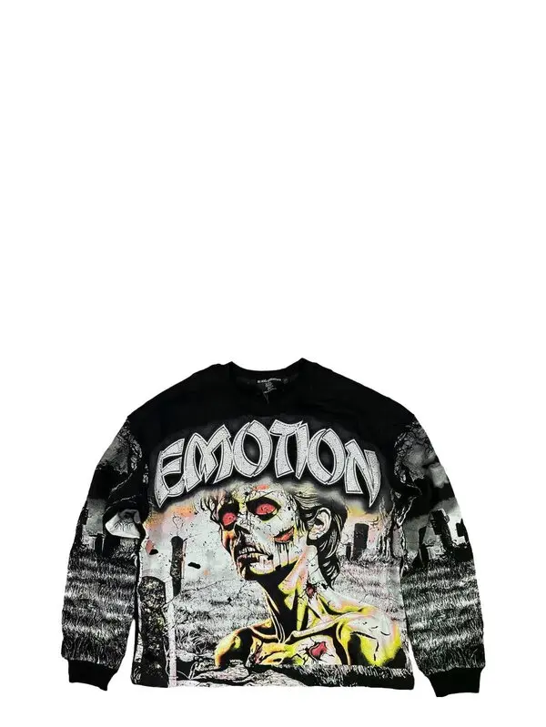 Mixed Emotion Tombstone Graphic-print Cotton Sweatshirt - Black