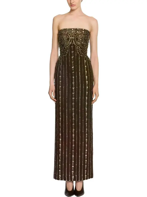 Elie Saab Stud-embellished Strapless Maxi Dress - Brown
