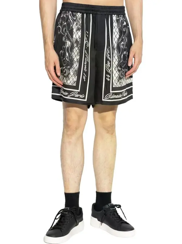 Balmain Logo Print Silk-blend Shorts - Black