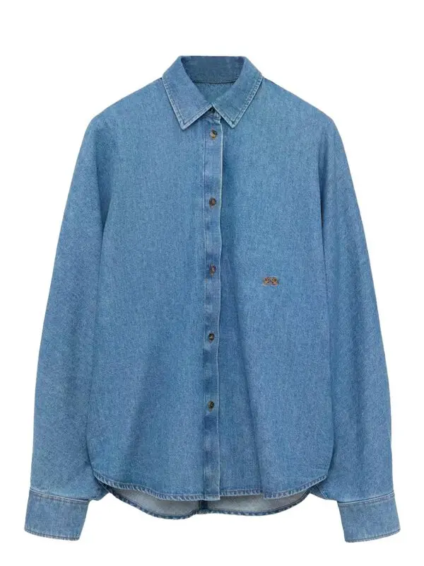 Loewe Anagram Embroidered Denim Shirt - Blue