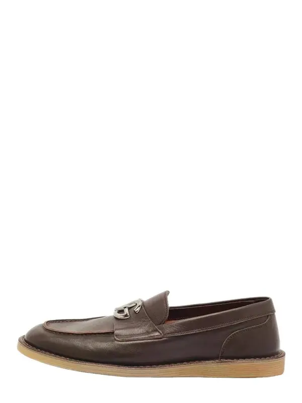 Dolce & Gabbana Logo Plaque Leather Loafers - Brown