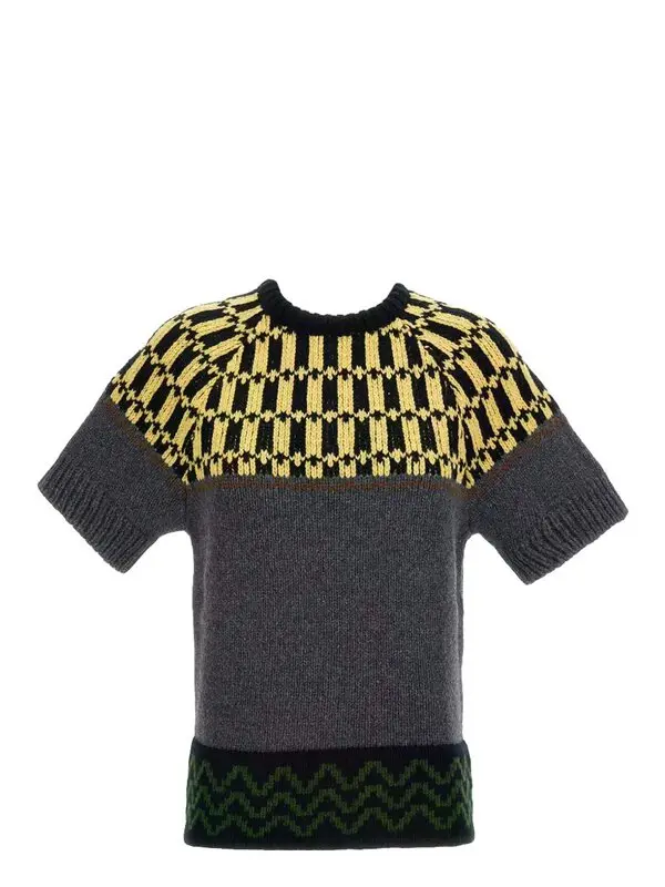 Marni Intarsia Knit Short Sleeve Sweater - Grey