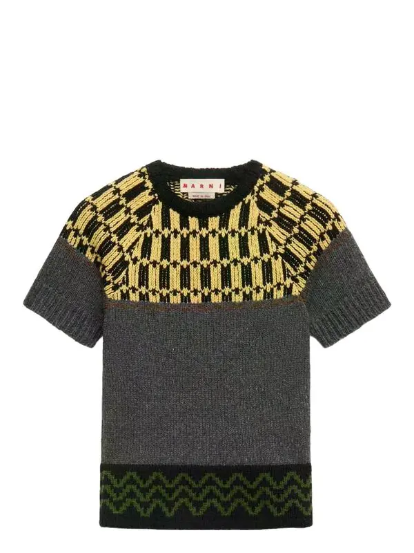 Marni Intarsia Knit Short Sleeve Sweater - Grey