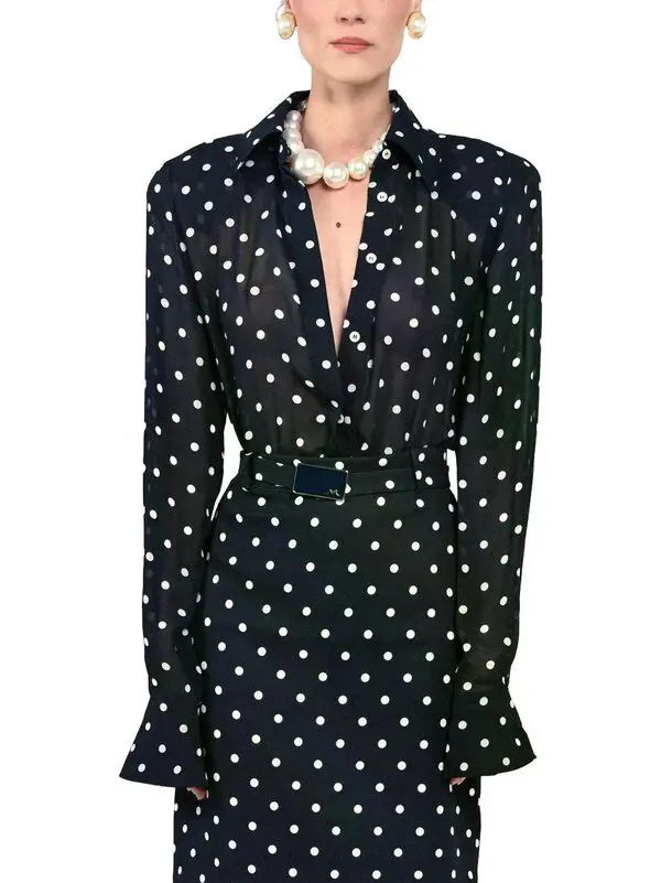 ROWEN ROSE Polka-dot Cropped Shirt - Blue