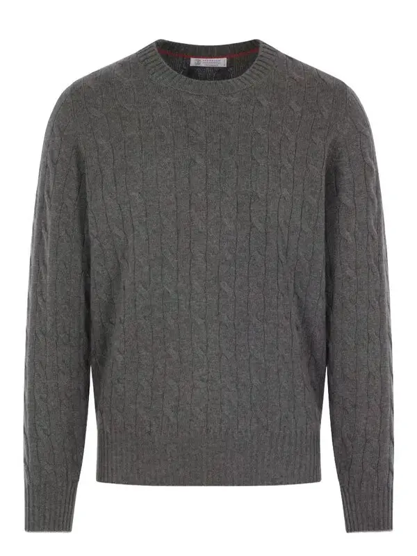 Brunello Cucinelli Cable-knit Cashmere Crew Neck Sweater - Grey