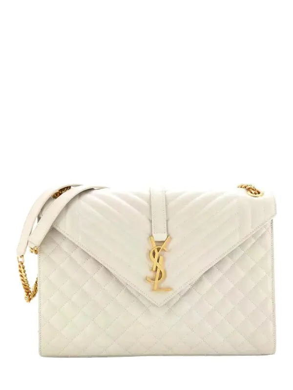Saint Laurent Monogram Envelope Satchel Shoulder Bag - Neutrals