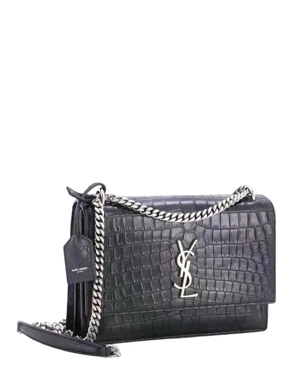 Saint Laurent Medium Croc Effect Leather Crossbody Bag - Black