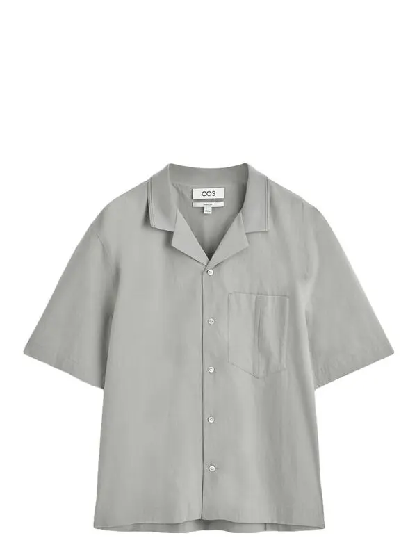 Cos Camp-collar Cotton Shirt - Gray